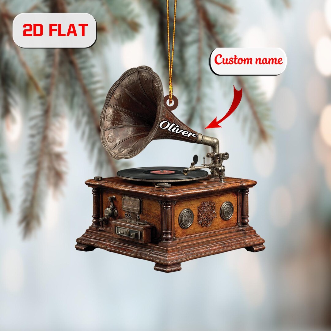 Personalized Gramophone Record Player Christmas Ornament, 2D Flat ...