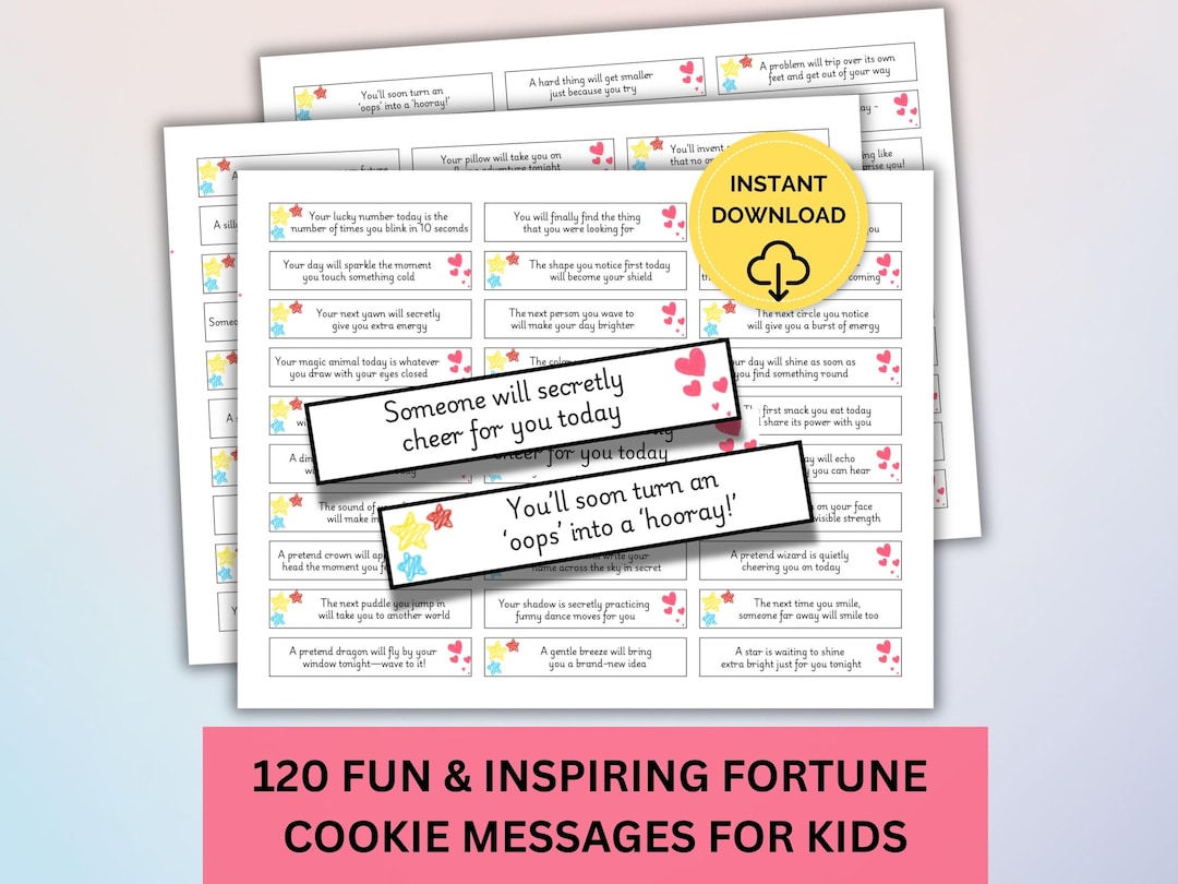 Printable Fortunes for Kids: Fun Fortune Cookie Slips With Positive ...