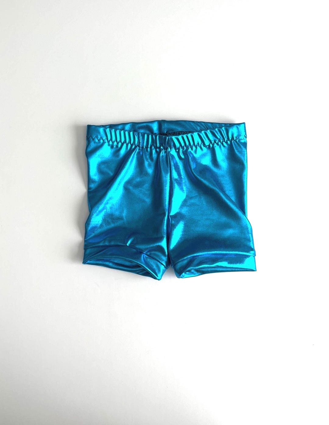 Metallic Turquoise Blue Shiny Spandex Shorts 6 12 18 24 Months 2T 3T 4T ...