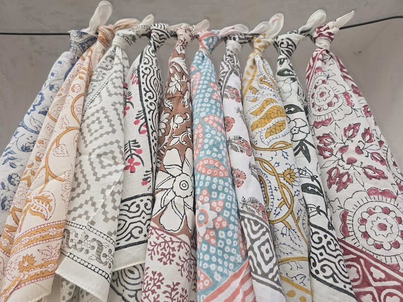 Set of 10 Hand Block Print Cotton Bandanas | Multicolor Vintage Bandana ...