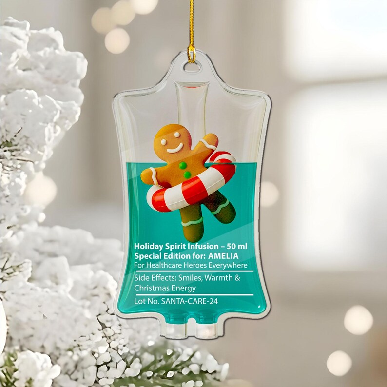 Funny IV Bag Gingerbread 3D Effect Nurse Ornament - Personalized ...