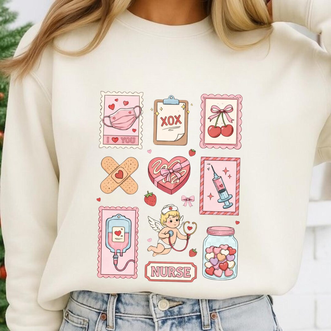 Cute Nurse Valentine Collage Design, Pink Medical Icons Aesthetic ...