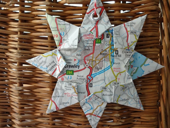 Crawley England Origami Map Ornament Home Decor Wall Art | Etsy