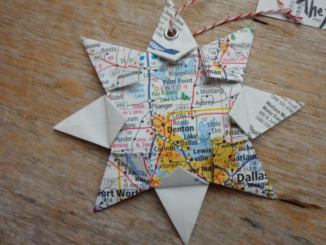 Denton, TX Origami Map Ornament Home Decor, Wall Art, Road Map ...