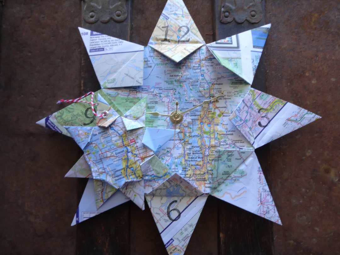 Origami Map Clock and Mini Origami Map Ornament Bundle, Any 2 Cities ...