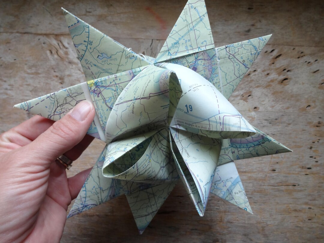 XL Upcycle Moravian Star, Flight Map, Origami, Paper Craft, Ornament, Wall Art, Upcycle, Tree ...