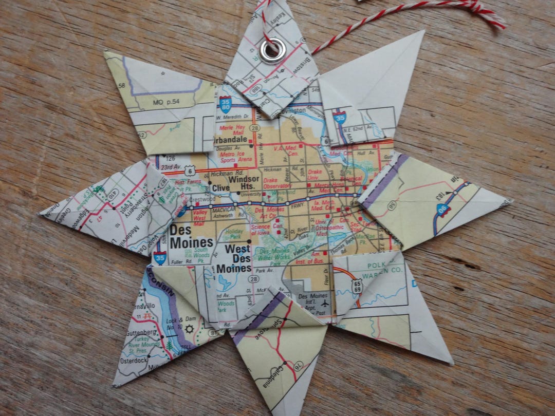 Des Moines, IA Origami Map Ornament, Home Decor, Upcycle, Road Map ...