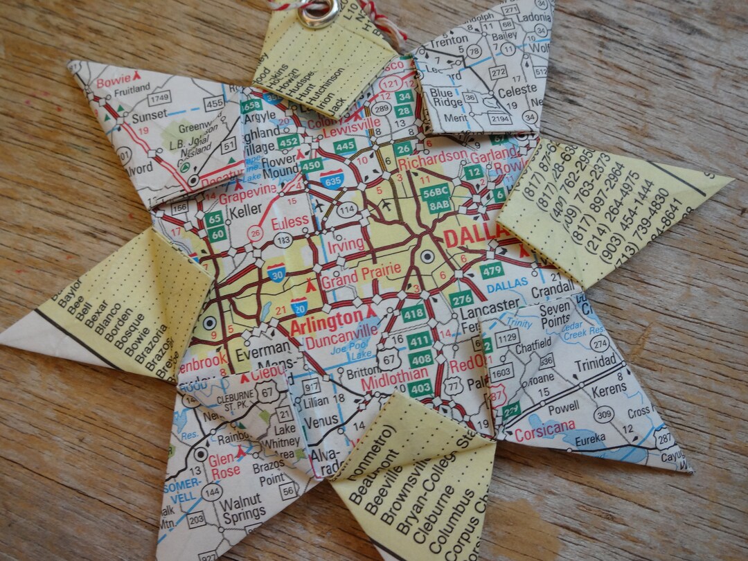 DFW Texas, Origami Map Ornament, Home Decor, Wall Art, Road Map ...