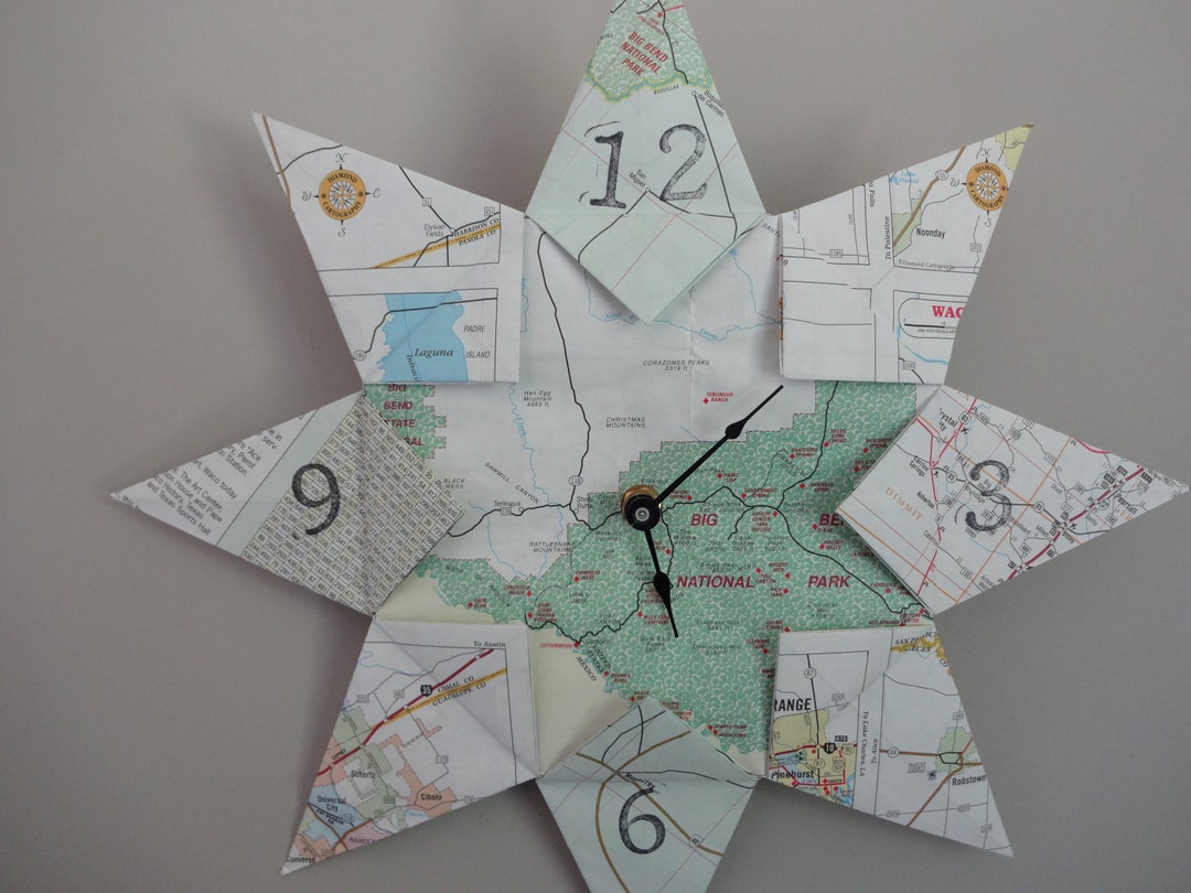 Big Bend, Texas Origami Map Paper Wall Clock, 1st Anniversary, Birthday ...
