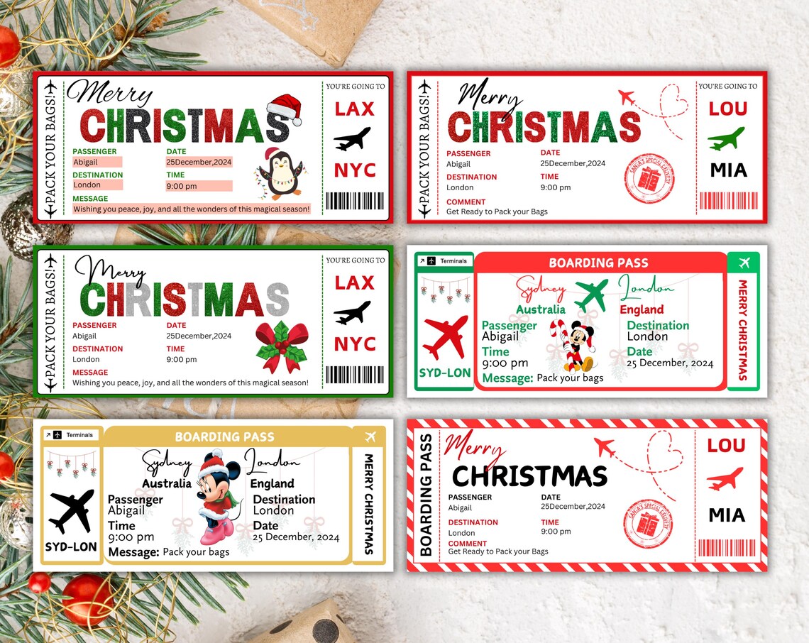 Christmas Boarding Pass Template, Editable Boarding Pass, Surprise ...