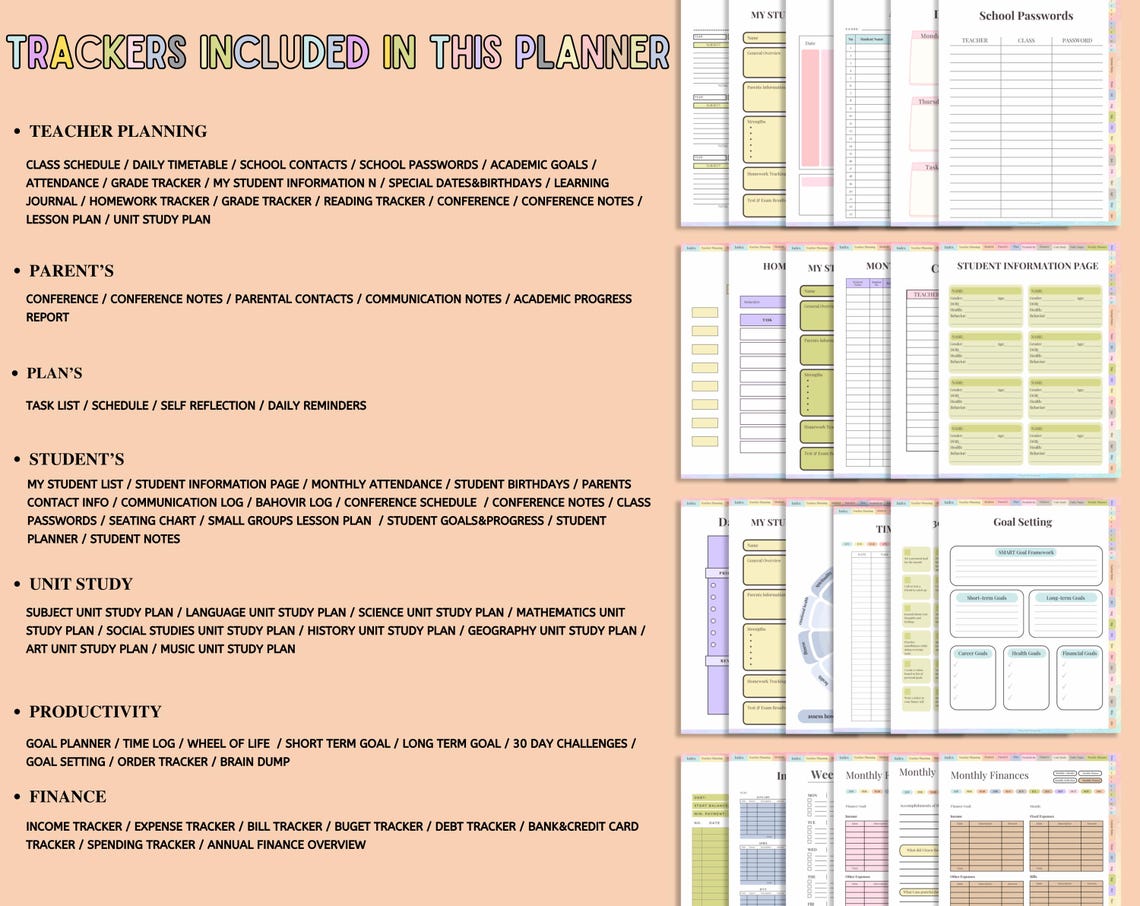 New Rainbow Teacher Digital Planner, 2026 2027 2028 Teaching Planner ...