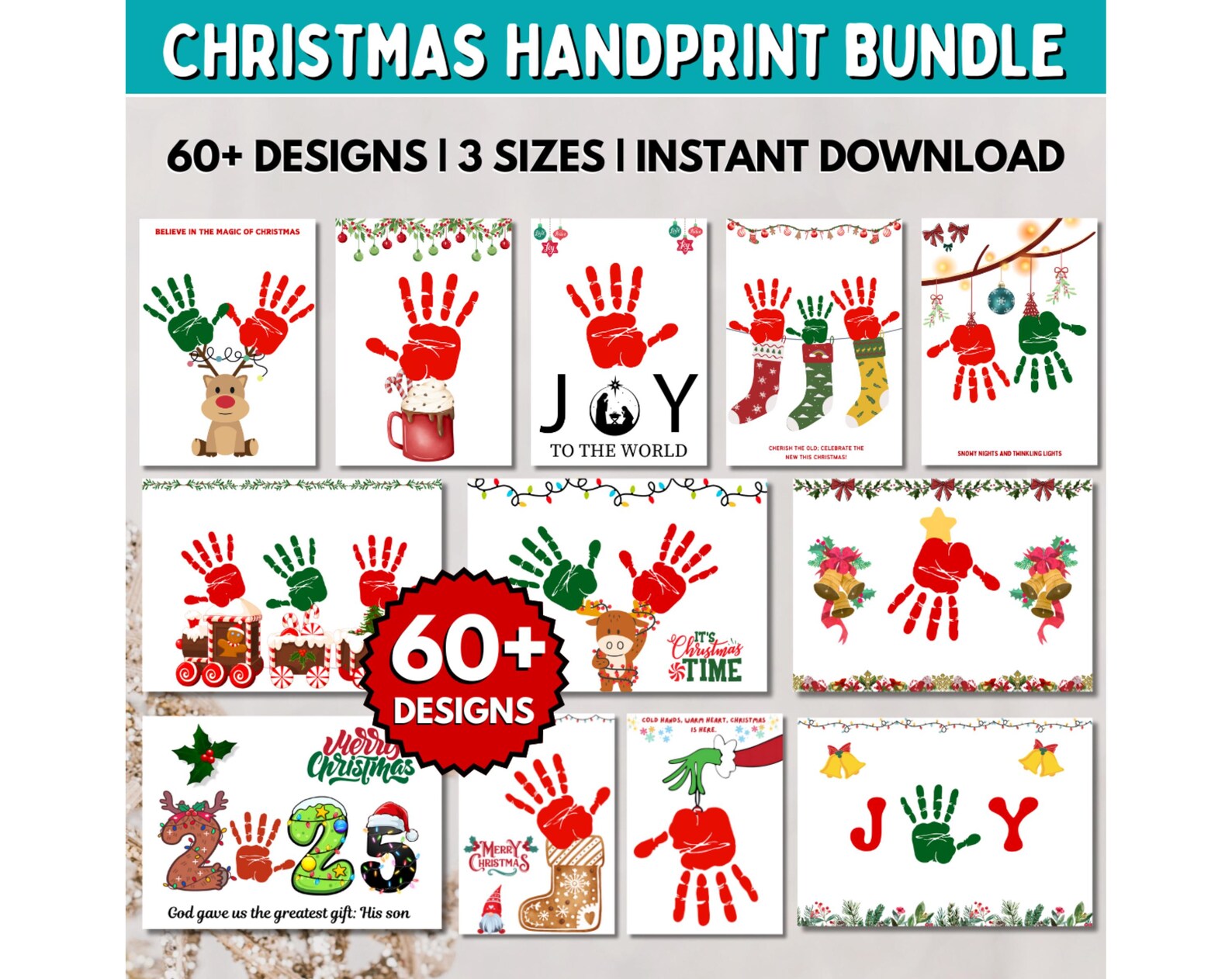 Christmas Handprints for Kids, Printable Christmas Activity, Christmas ...