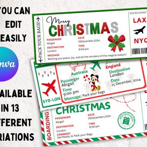 Christmas Boarding Pass Template, Editable Boarding Pass, Surprise ...