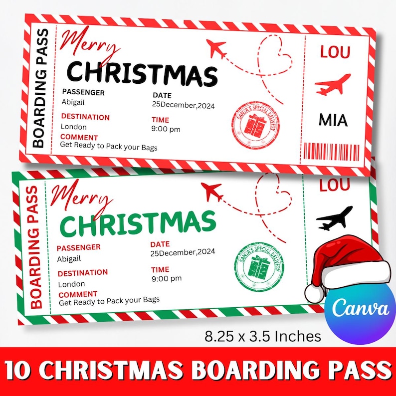 Christmas Boarding Pass Template, Editable Boarding Pass, Surprise ...