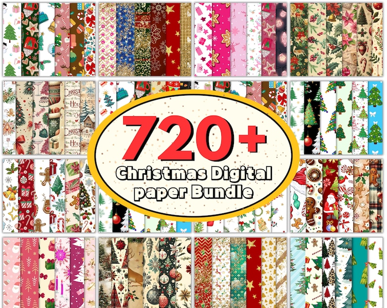 720 + Christmas Digital Paper Pack, Festive Paper, Christmas Background ...