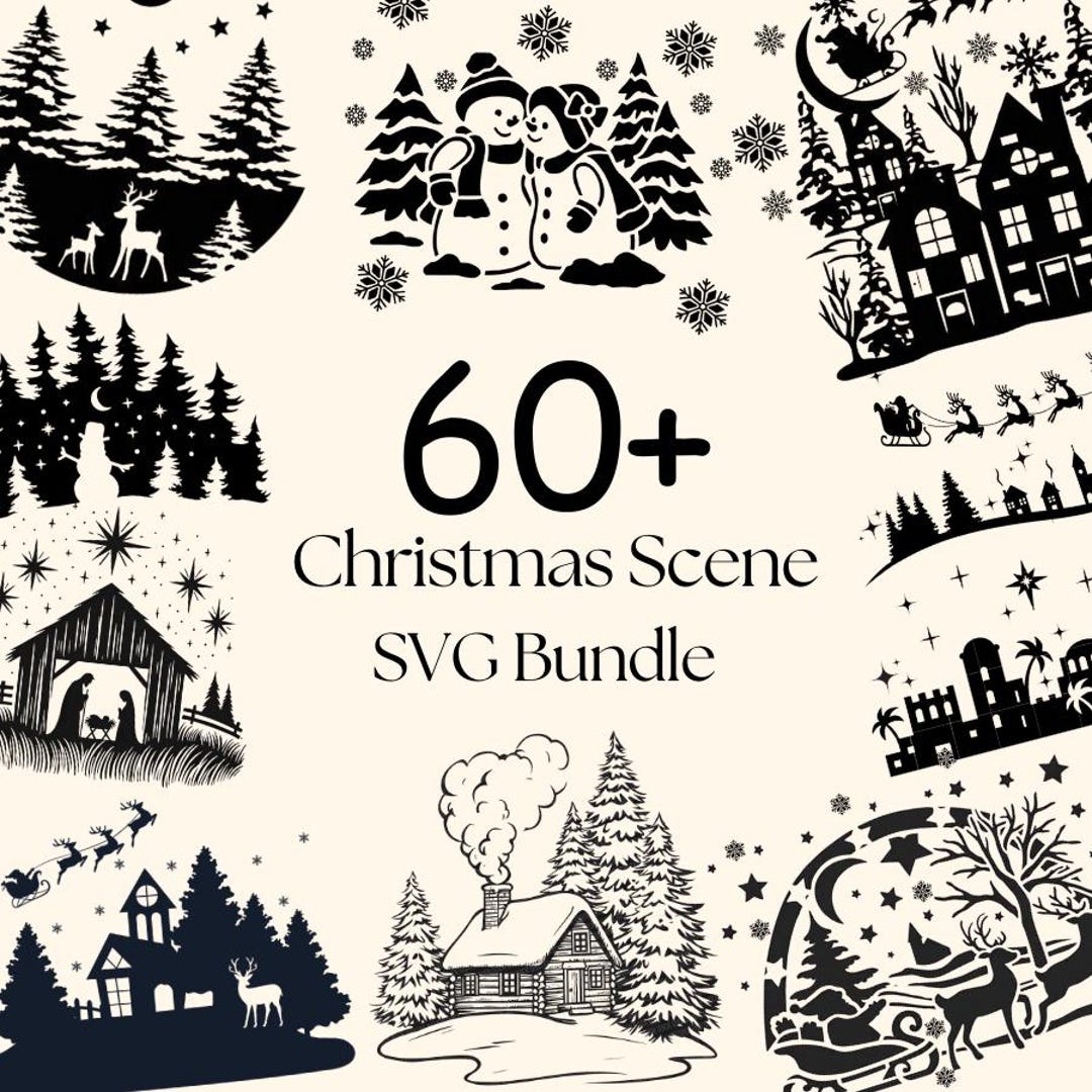 60+ Christmas Scene Svg Bundle, Xmas Scene Svg, Holiday Svg, Christmas ...