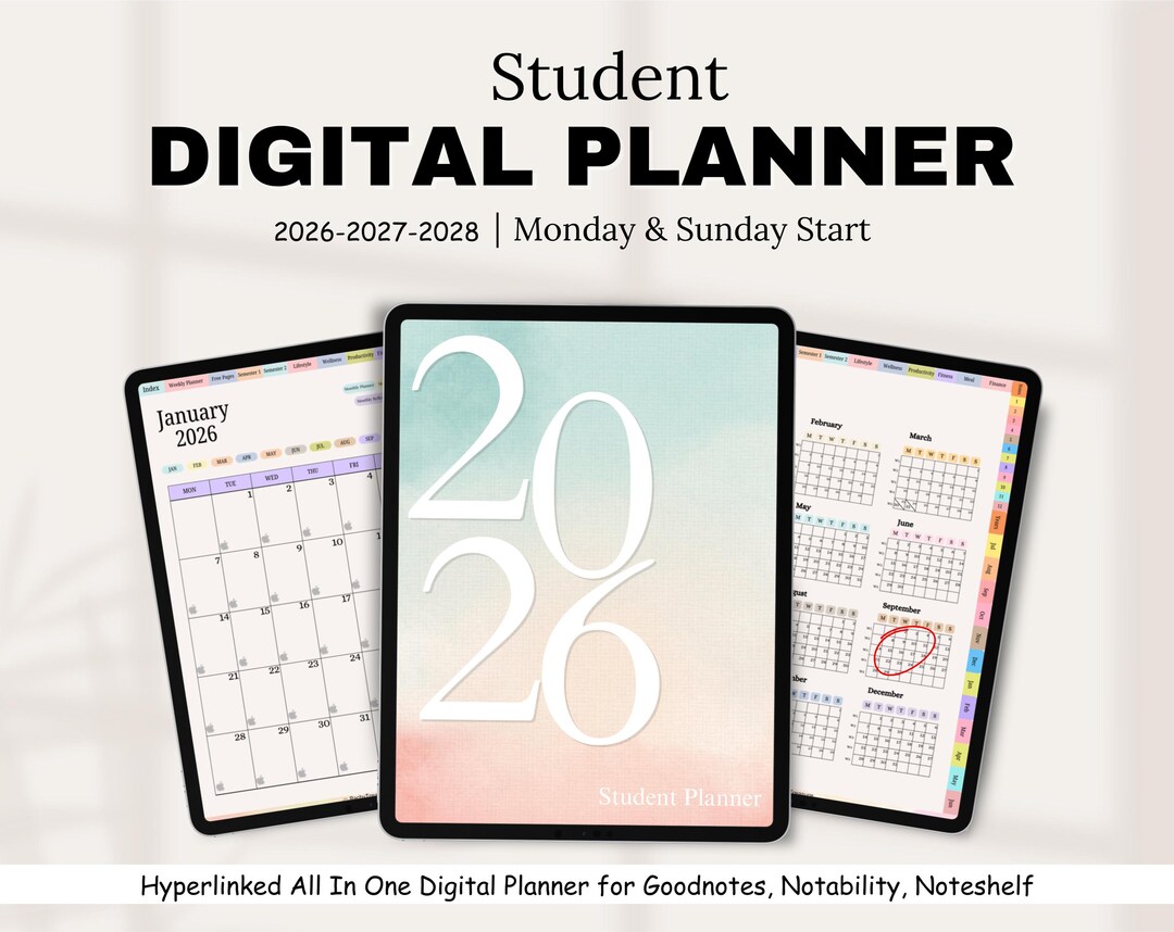 Rainbow Student Digital Planner, 2026 2027 2028 Digital Planner ...