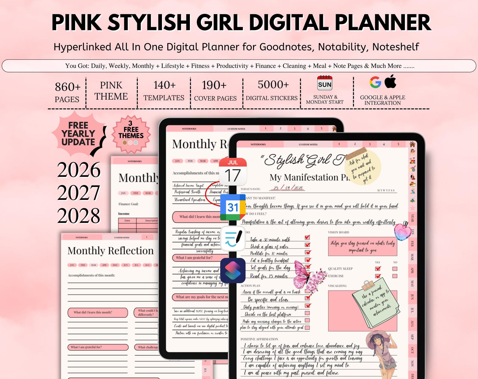 Stylish Girl Digital Planner, Women Planner, Goodnotes Planner ...