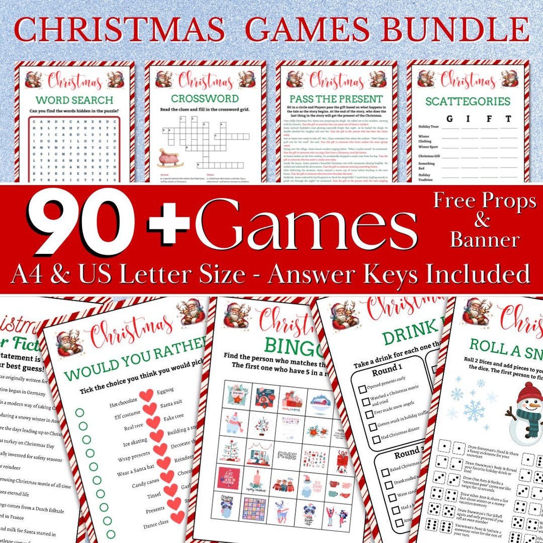 90 + Christmas Games Bundle, Christmas Family Game, Christmas Party ...