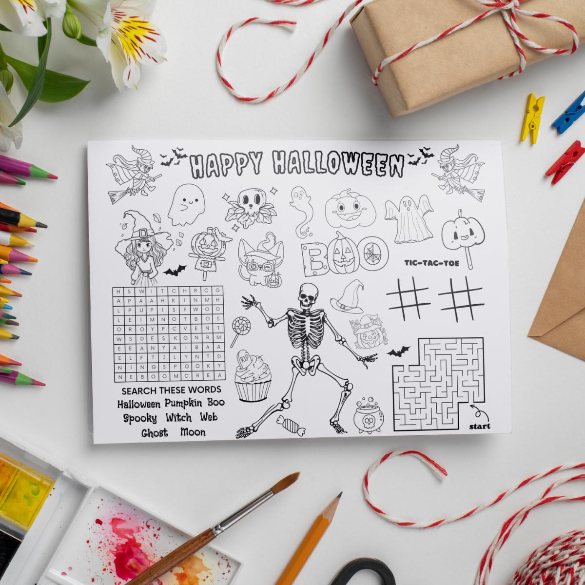 4 Halloween Kids Activity Placemat, Halloween Coloring Sheet, Printable ...