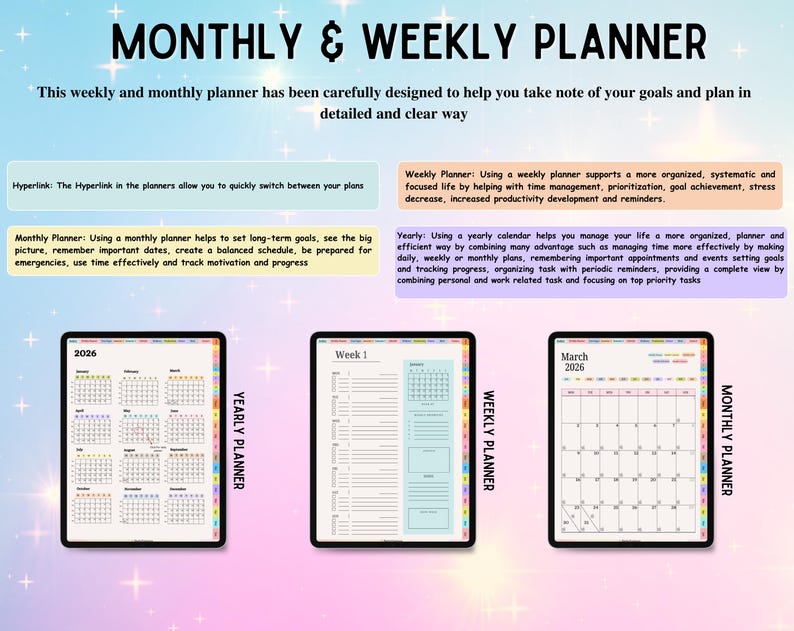 Rainbow Student Digital Planner, 2026 2027 2028 Digital Planner ...