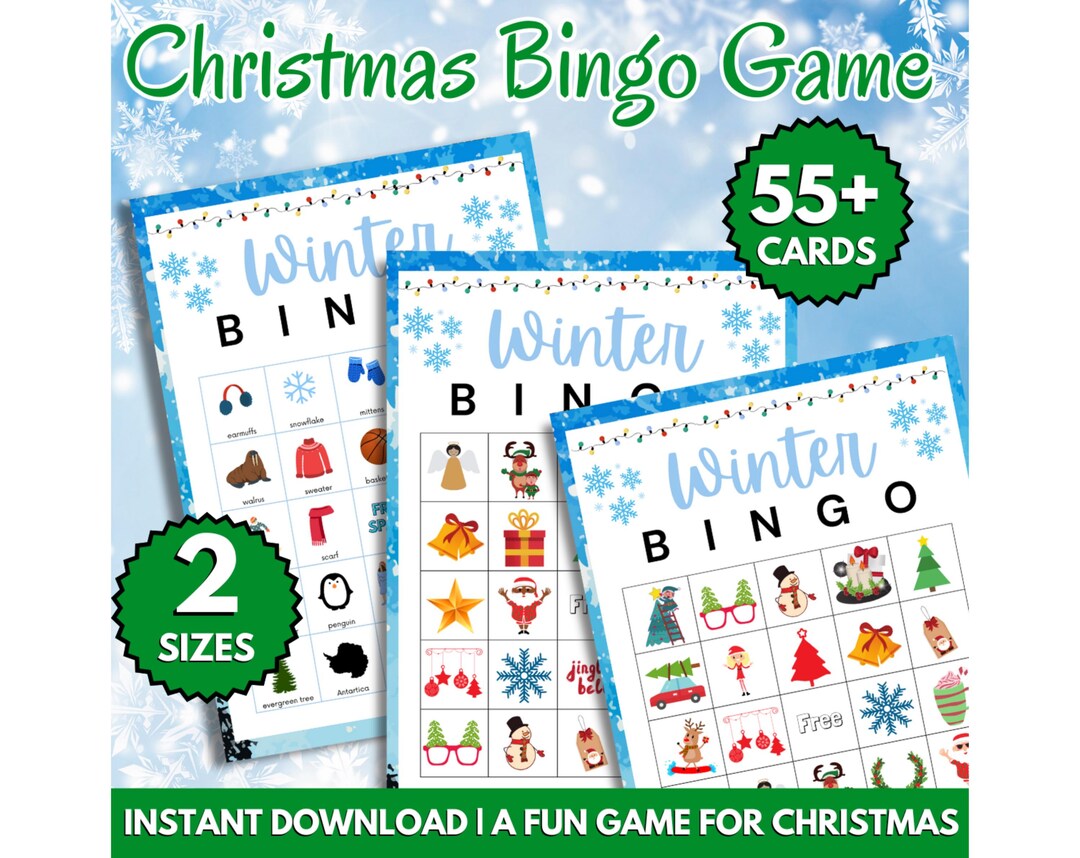 55 + Winter Bingo Game, Winter Bingo Cards, Winter Holiday Classroom ...