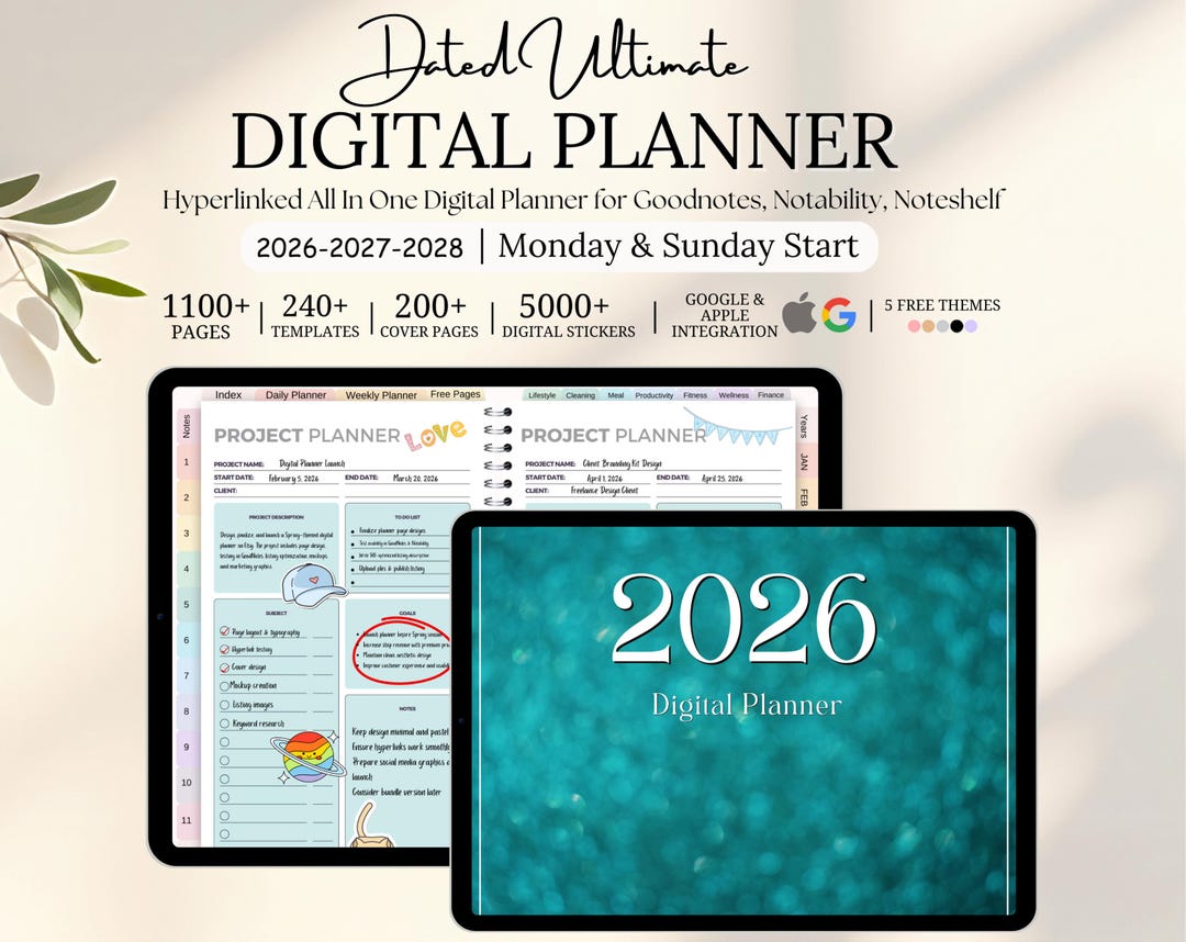 New 2026 2027 2028 All in One Rainbow Digital Planner, Hyperlink ...