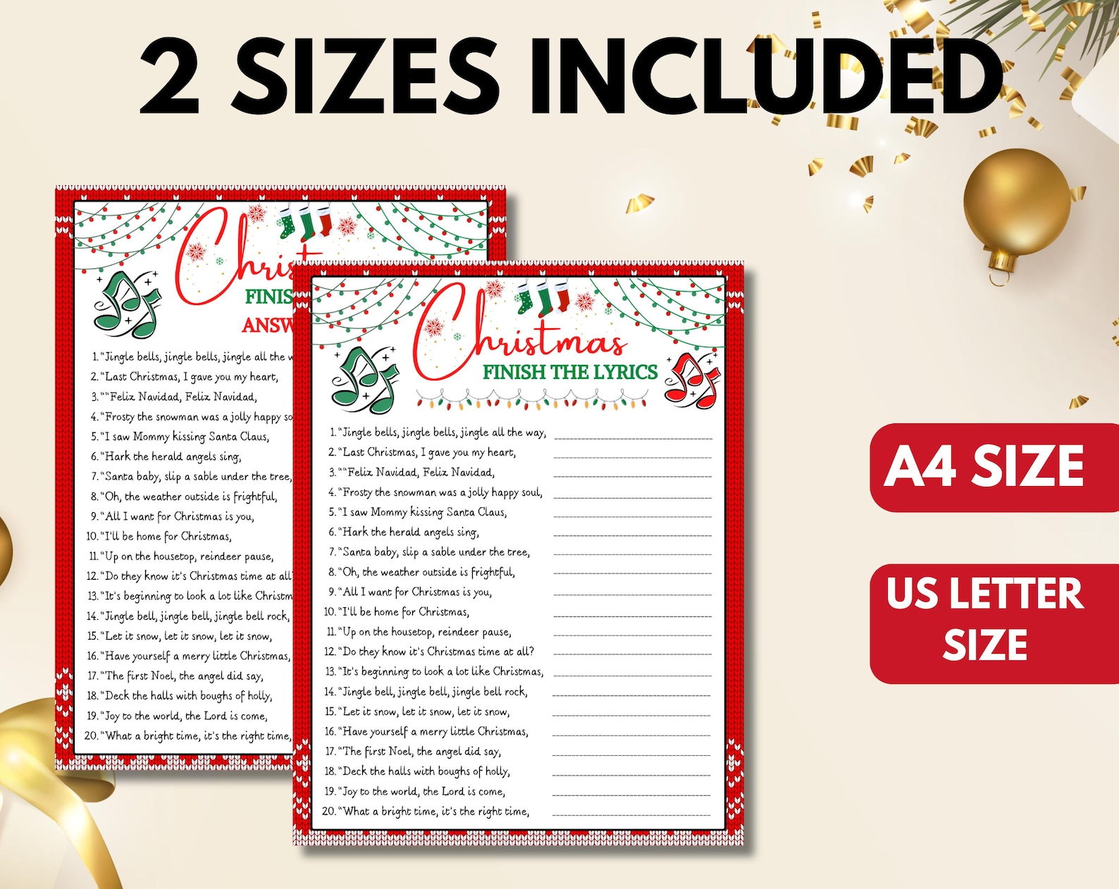 Christmas Finish the Lyrics Game, Christmas Party Game, Christmas ...