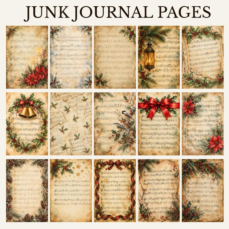 Christmas Music Script Junk Journal Page, Victorian Music Scrapbook ...