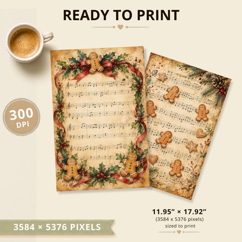Christmas Music Script Junk Journal Page, Victorian Music Scrapbook ...