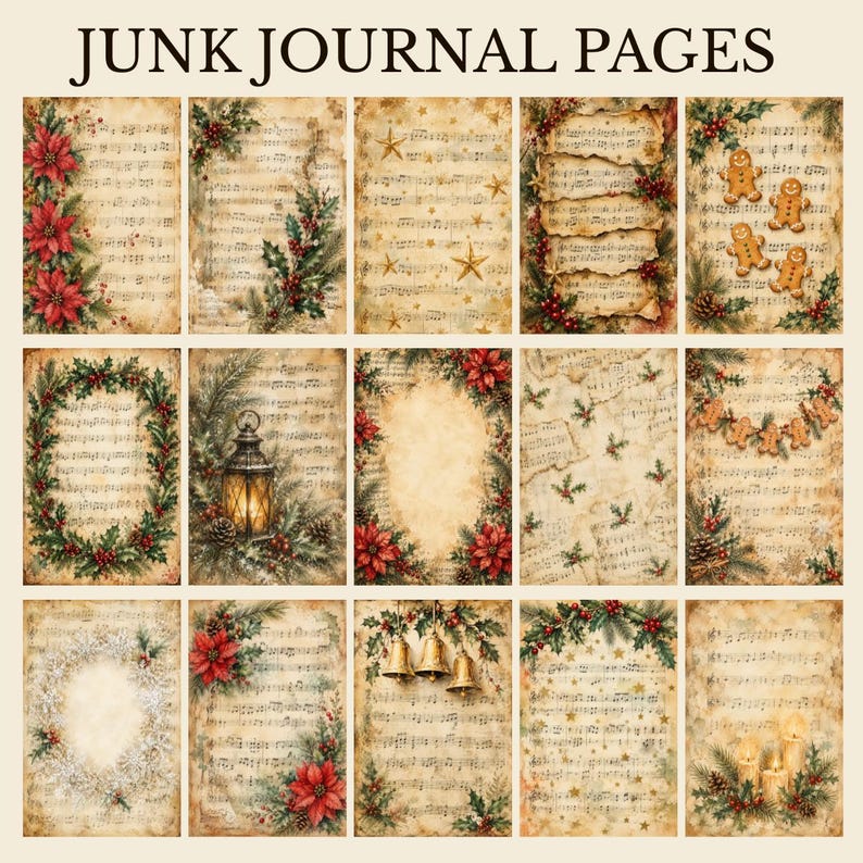 Christmas Music Script Junk Journal Page, Victorian Music Scrapbook ...