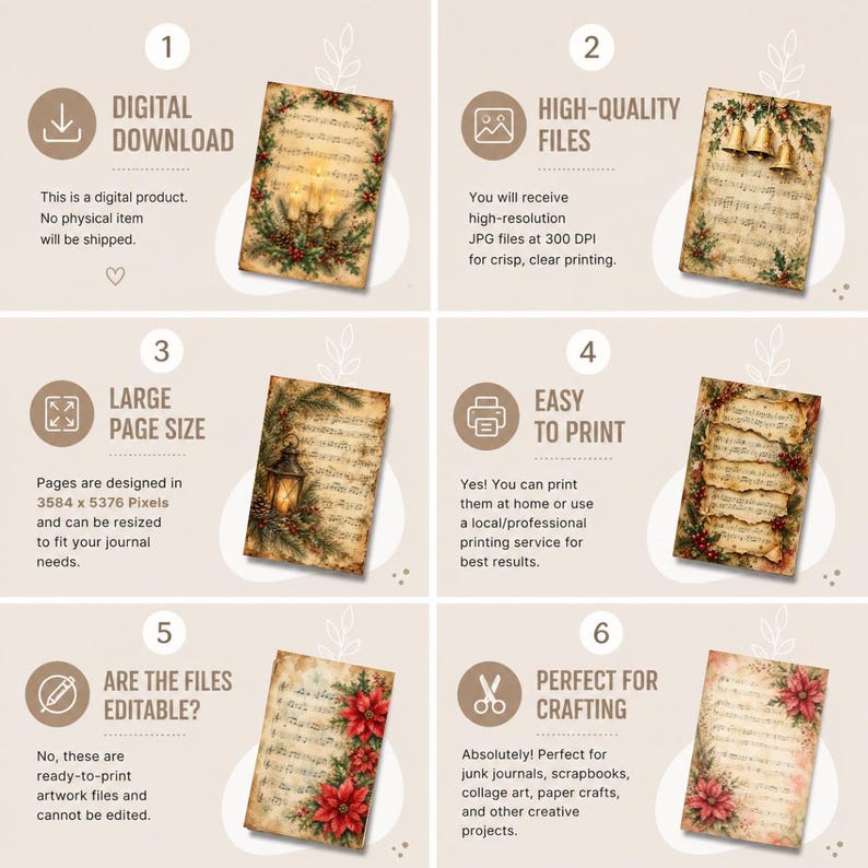 Christmas Music Script Junk Journal Page, Victorian Music Scrapbook ...