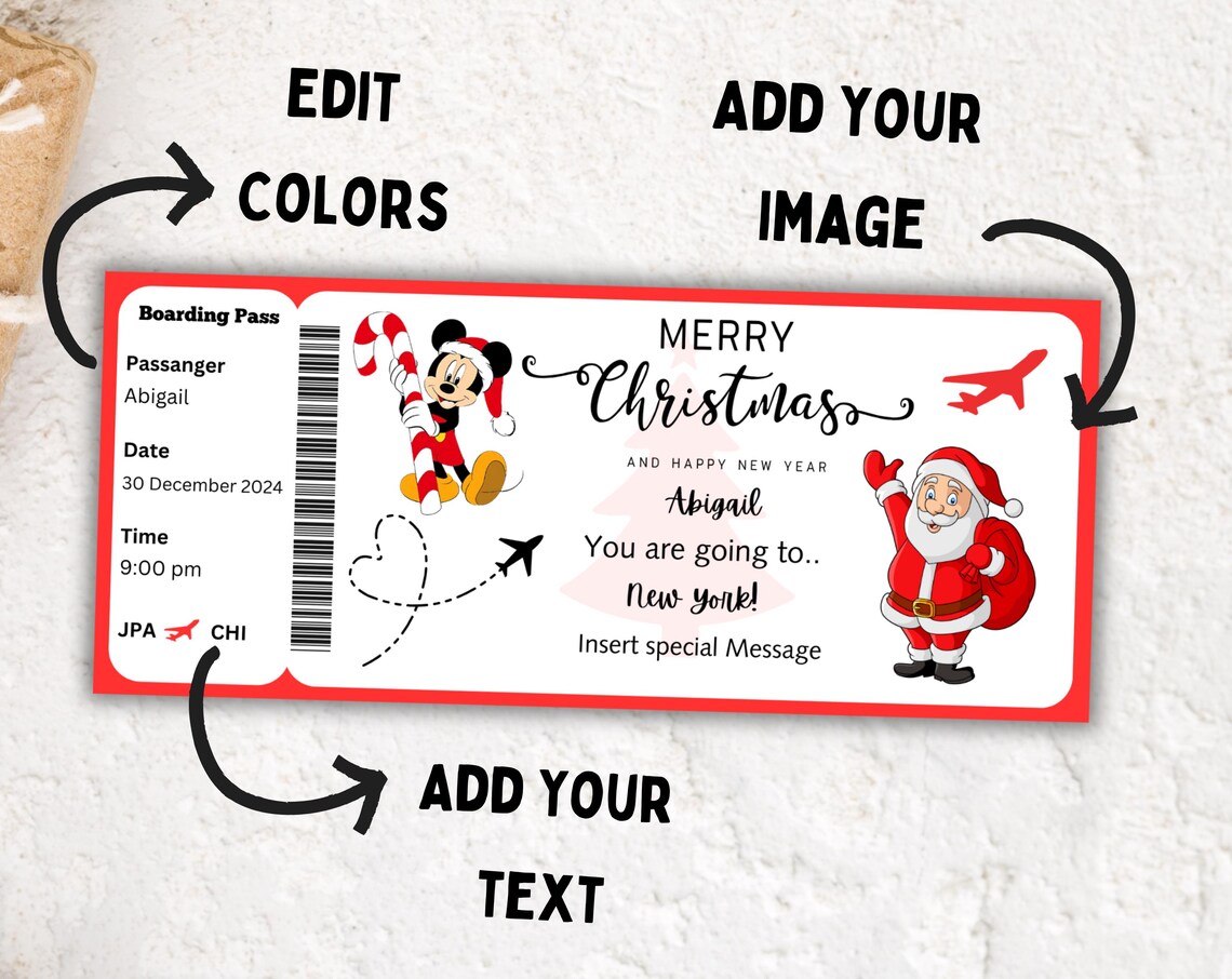 Christmas Boarding Pass Template, Editable Boarding Pass, Surprise ...
