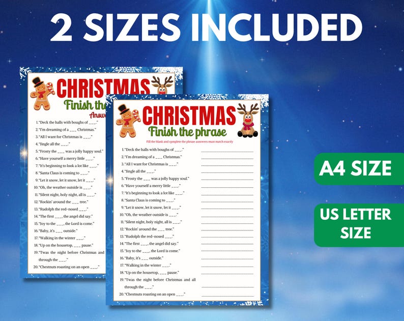 Christmas Finish the Phrase Game, Finish the Christmas Phrase ...