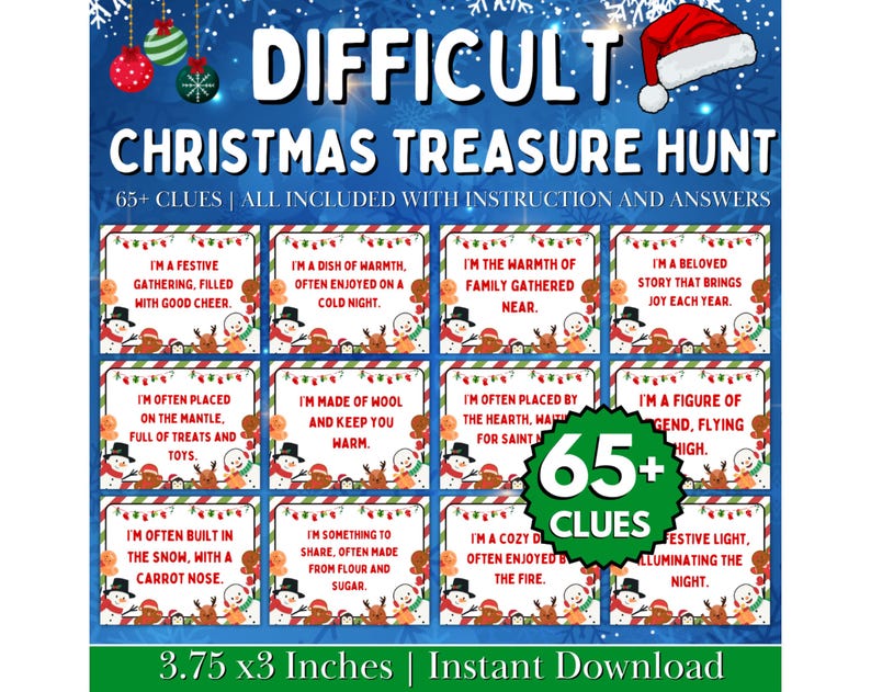 Difficult Christmas Treasure Hunt Game, Christmas Clue Game, Christmas ...