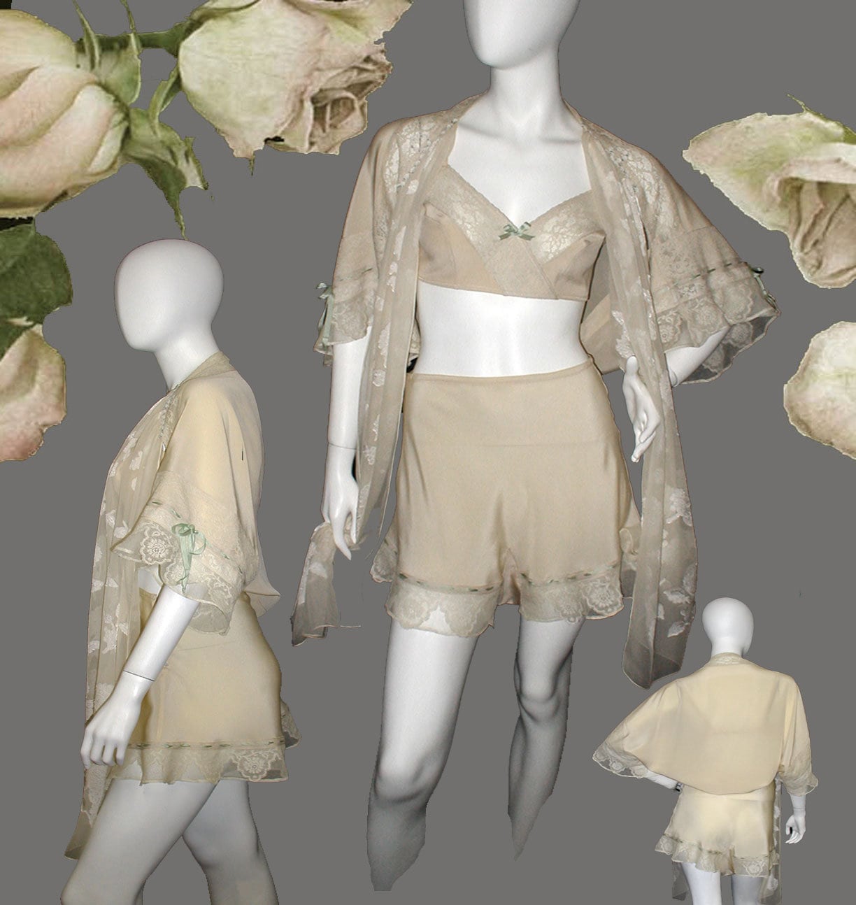 Vintage Style Lingerie Ensemble of Bed Jacket Tap Pants & | Etsy