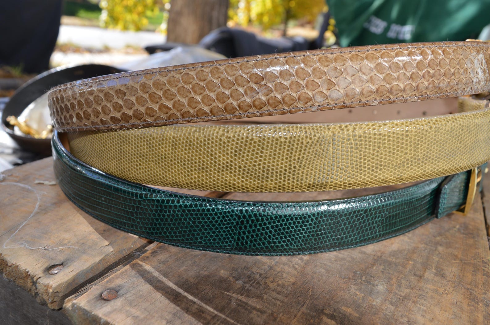 3 Leather Belts With Exotic Patterns Carlisle 1990s Vintage Green/beige ...