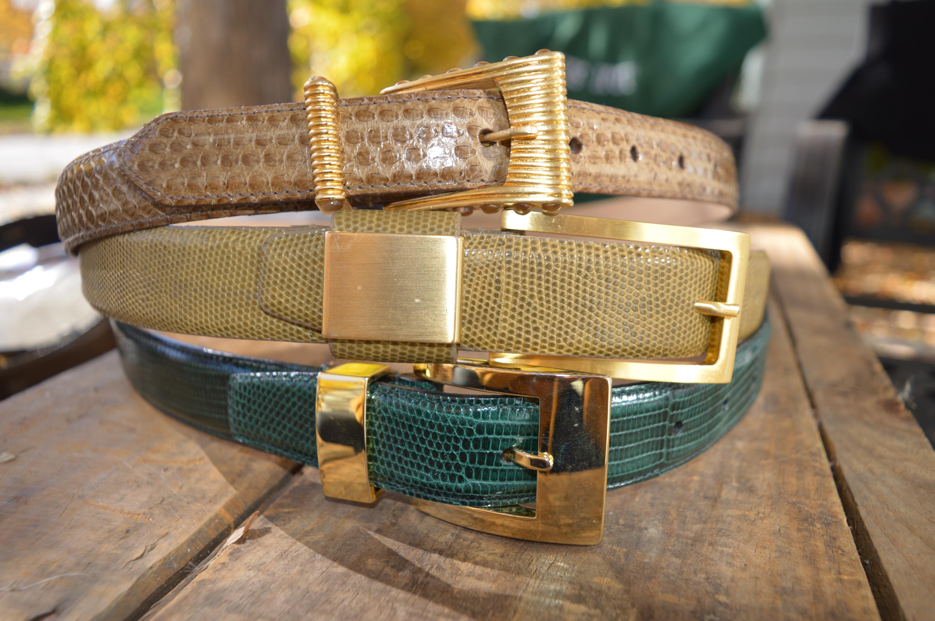 3 Leather Belts With Exotic Patterns Carlisle 1990s Vintage Green/beige ...