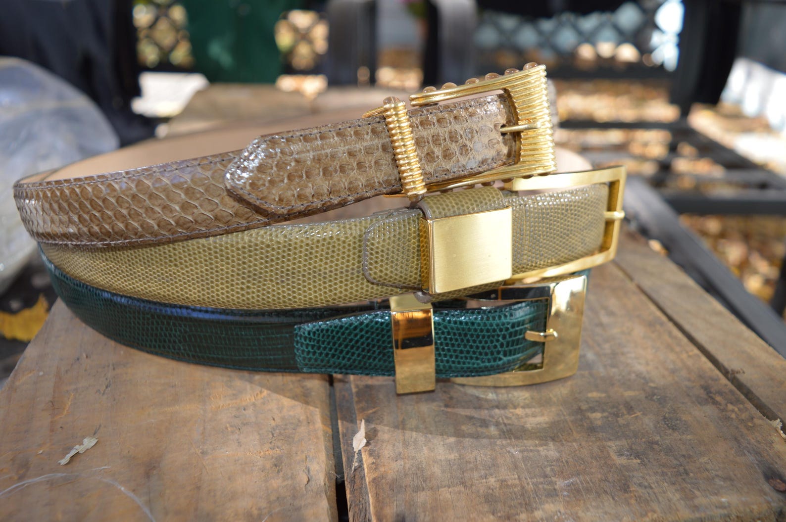 3 Leather Belts With Exotic Patterns Carlisle 1990s Vintage Green/beige ...