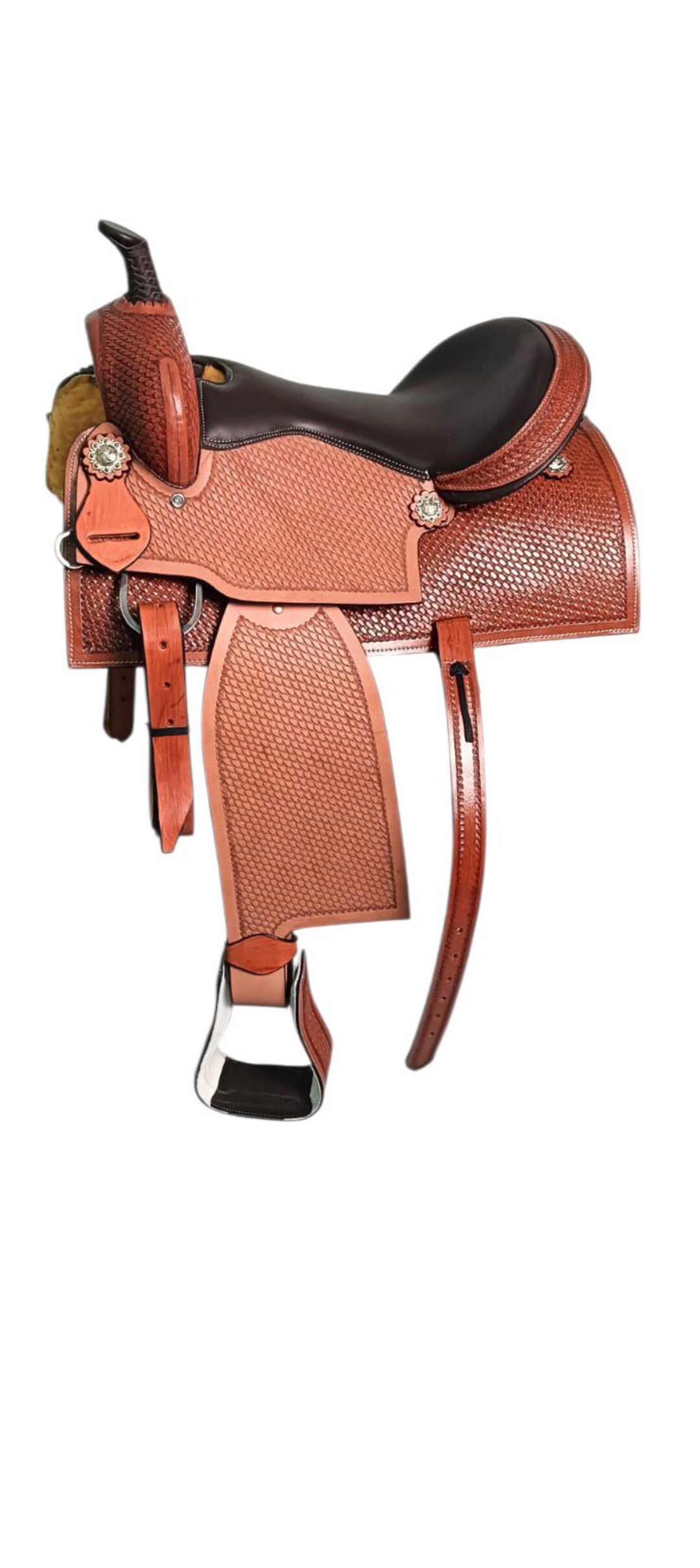 Hand Tooled Western Leather Saddle | Deep Seat Ranch Trail Saddle - Etsy