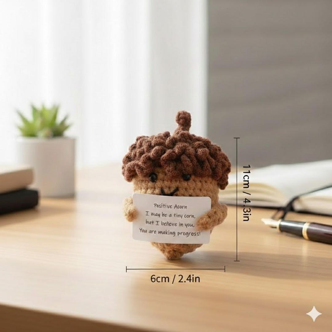 Handmade Crochet Positive Acorn With Encouraging Message Card, 4.3 ...