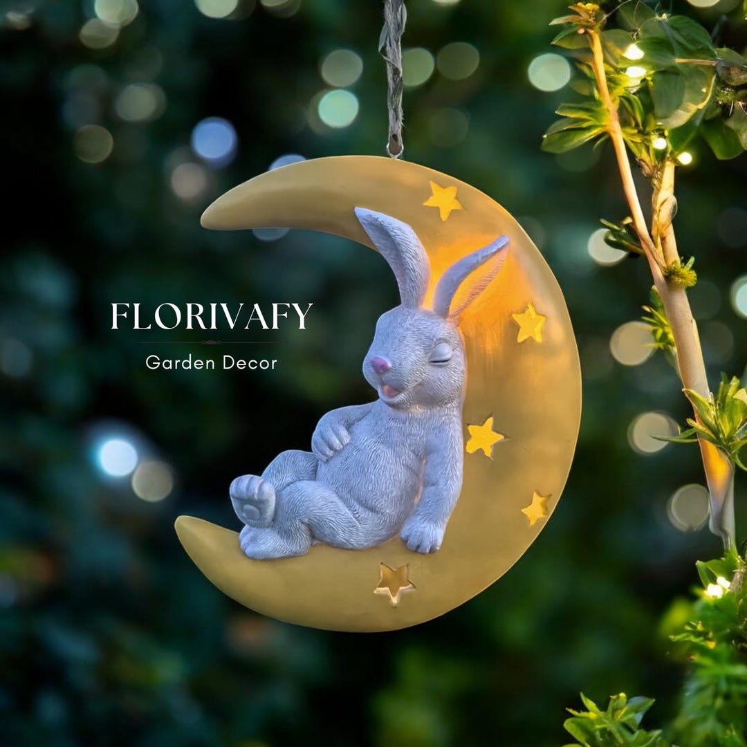 Solar Bunny on Moon - LED Resin Garden Ornament - Etsy