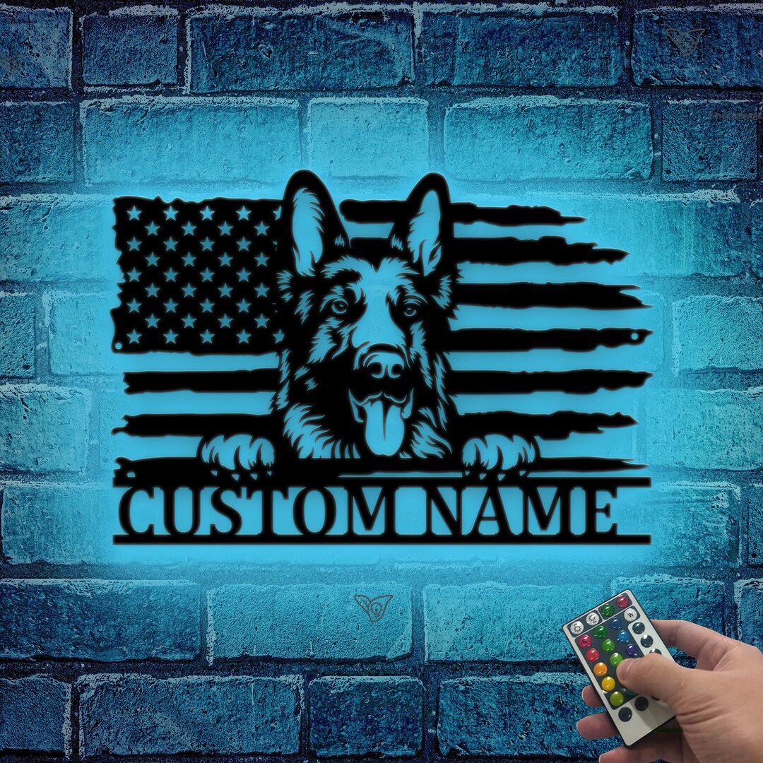 Custom US German Shepherd Dog Metal Wall Art LED Lights, Dog Name Sign ...