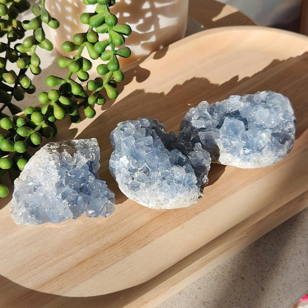 Raw Celestite Crystal Cluster | Calming Blue Stone for Meditation ...