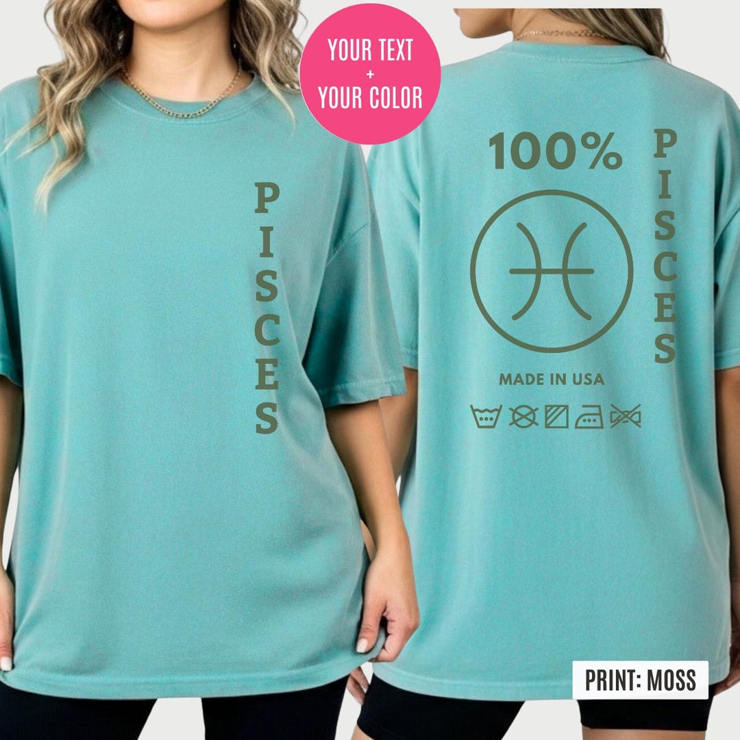 Pisces Shirt Front Back Custom Color Print, Made in USA Zodiac Tee ...