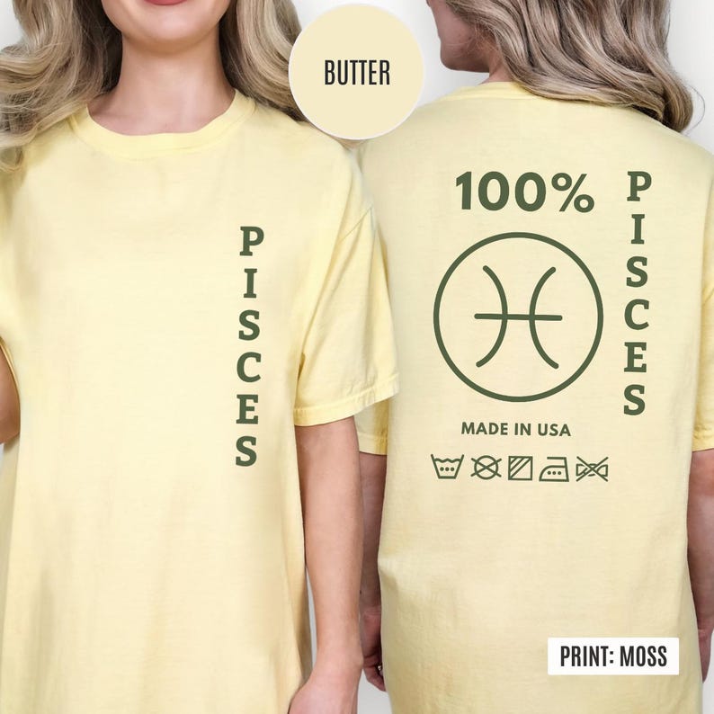 Pisces Shirt Front Back Custom Color Print, Made in USA Zodiac Tee ...