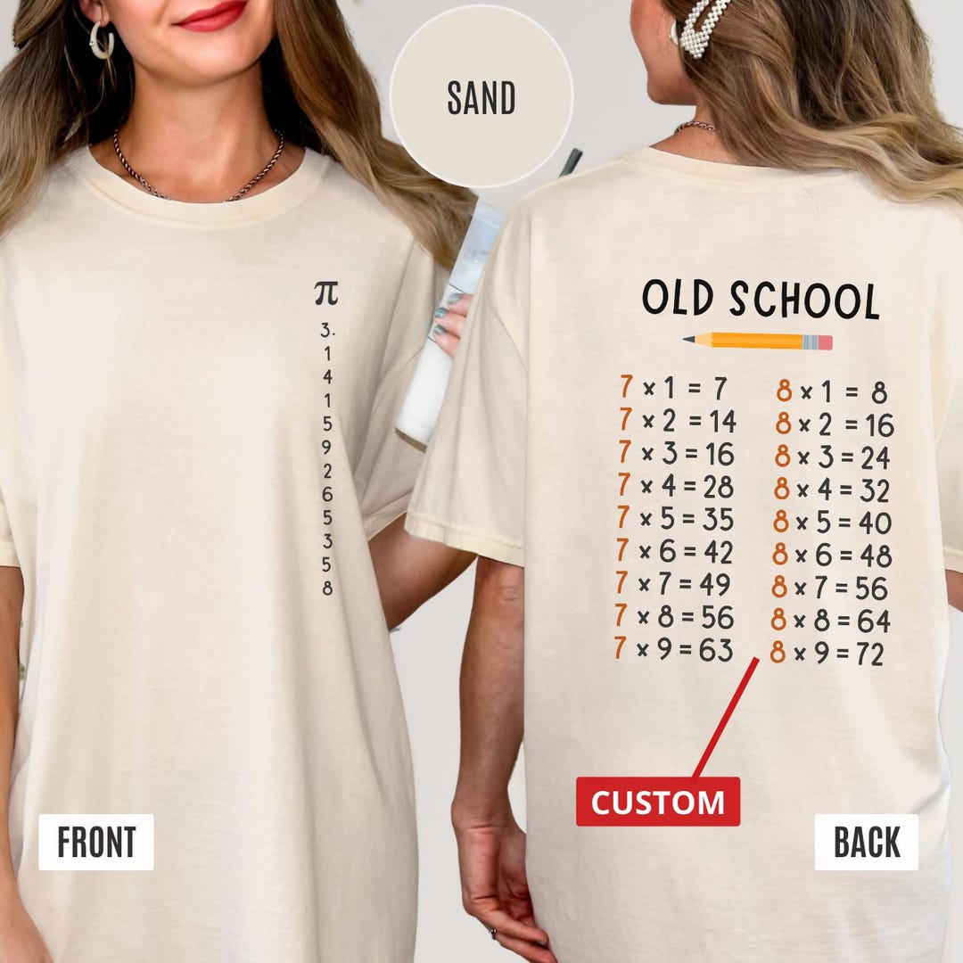 Custom Old School Math Shirt, Personalized Multiplication Tables, Pi ...