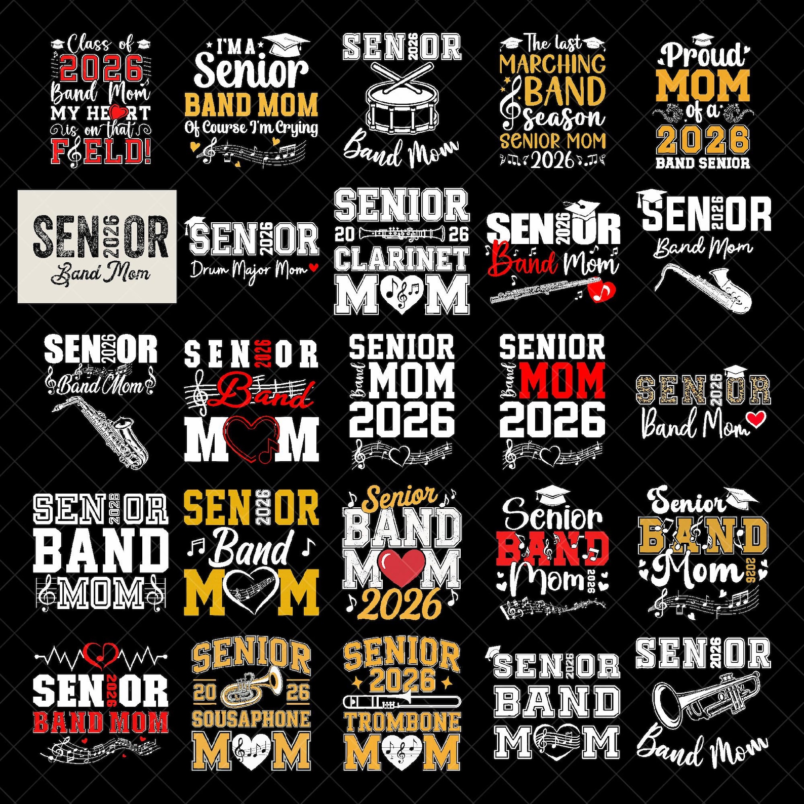Senior Band Mom 2026 PNG Bundle, Class of 2026 Marching Band Mom ...
