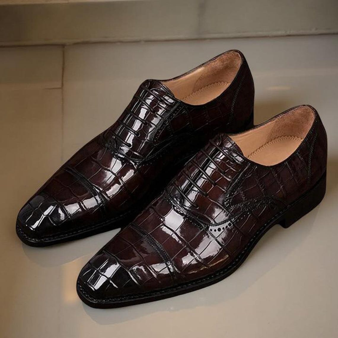 Handmade Men Shoes, Men Brown Texture Oxford Style Shoes - Etsy