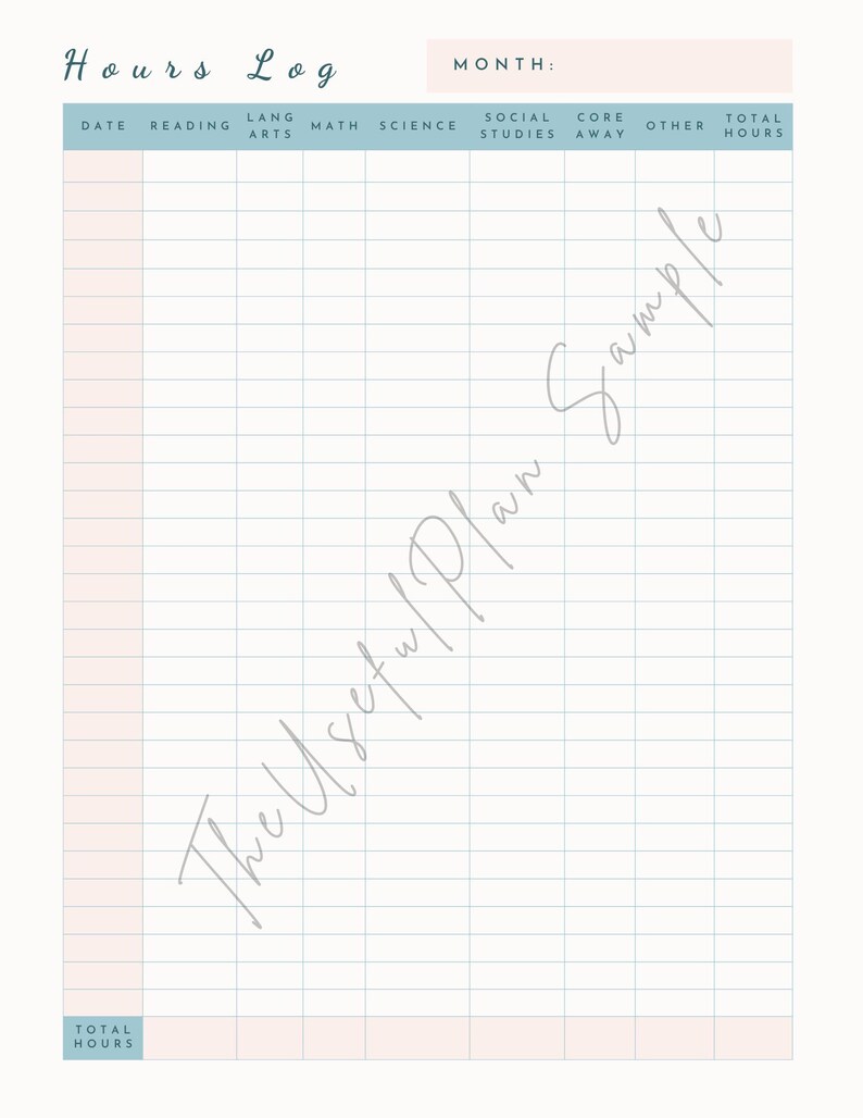 Printable Homeschool Planner: Attendance & Hours Log (PDF Download ...